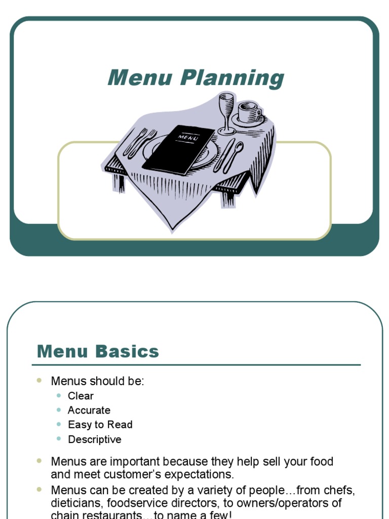 Menu Planning PPT | PDF | Foods | Menu