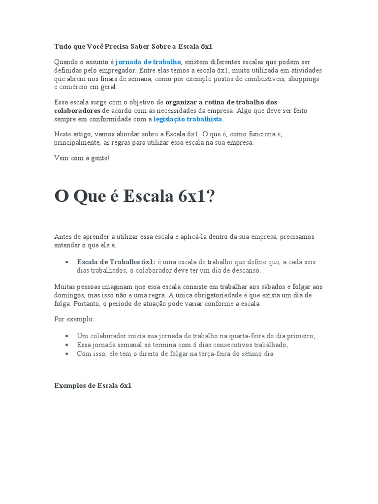 Entenda a Escala 6x1 de Trabalho | PDF | Gestão de recursos humanos ...
