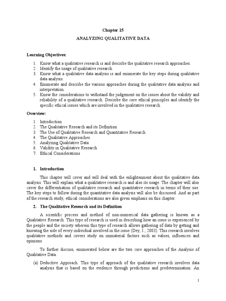 Chapter 15 - Analyzing Qualitative Data | PDF | Qualitative Research | Quantitative Research