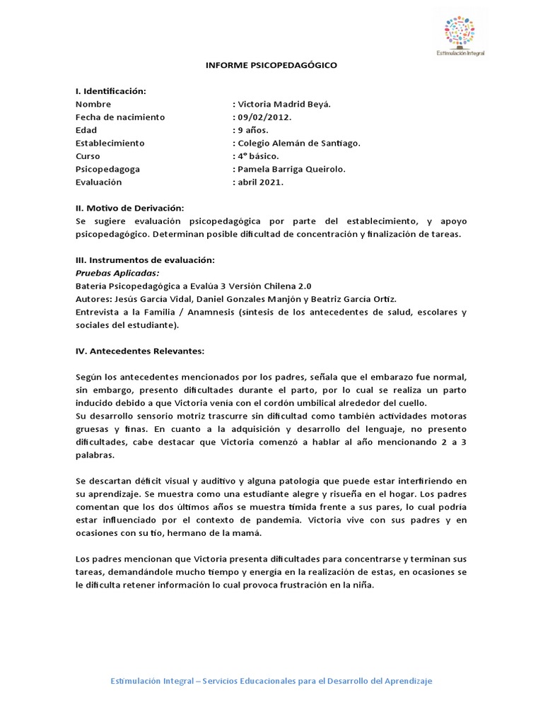 Informe PSP Victoria | PDF | Aprendizaje | Escritura