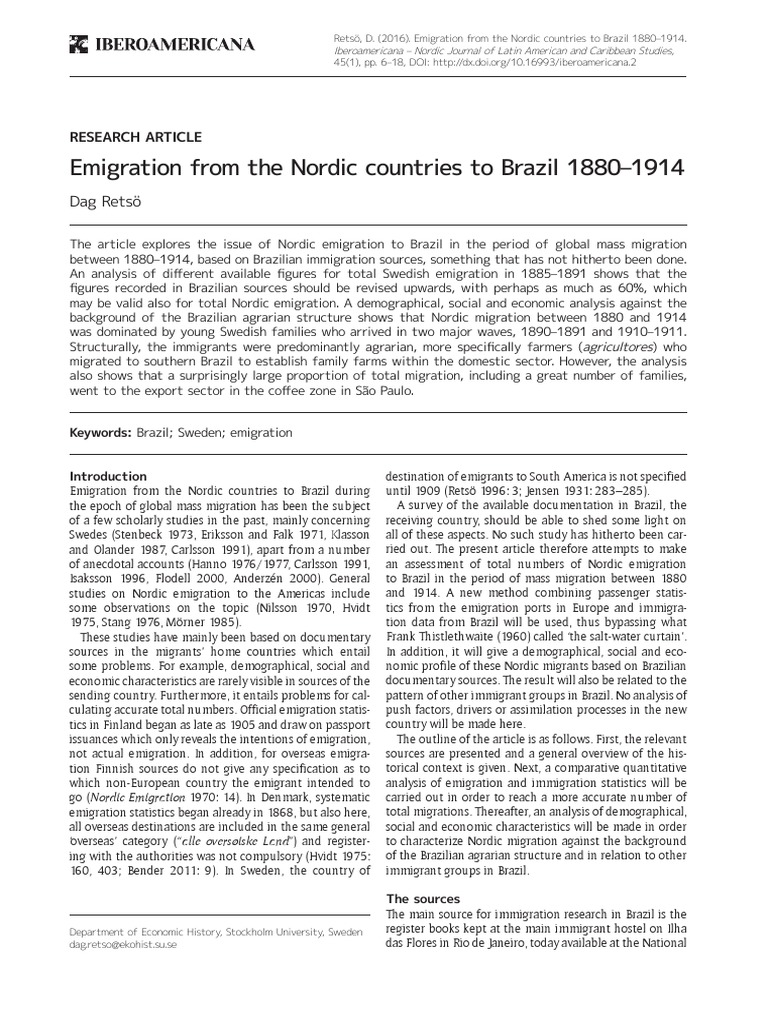 Emigration From The Nordic Countries To Brazil 1880-1914 | PDF | Nordic ...
