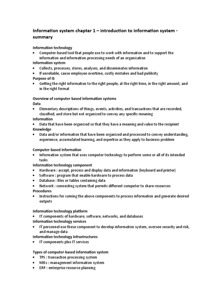Information System Chapter 1 Summary Pdf Information System