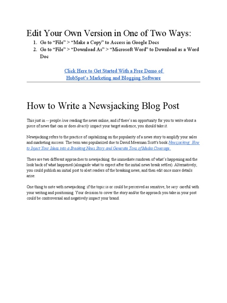 Newsjacking Blog Post Template | PDF | News | Blog