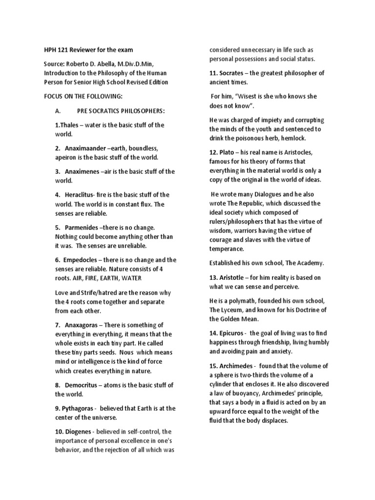 Grade 12 Philosophy Exam Reviewer | PDF | Plato | Truth