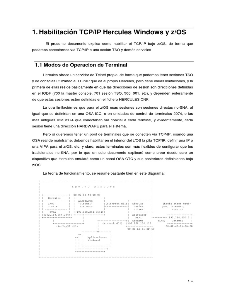 Habilitación TCP - IP Hercules Windows y Z - Os | PDF | Terminal de computadora | Protocolo de ...