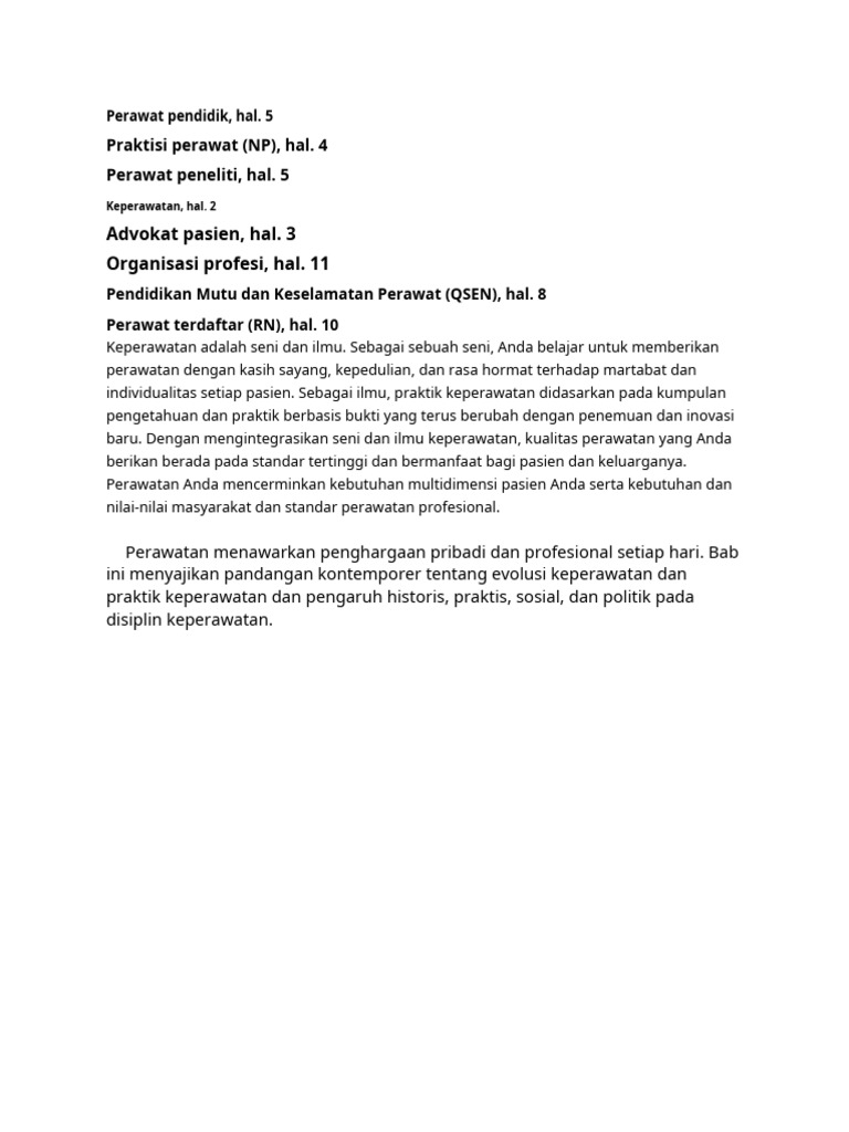 Advokat Pasien, Hal. 3 Organisasi Profesi, Hal. 11: Praktisi Perawat (NP), Hal. 4 Perawat ...