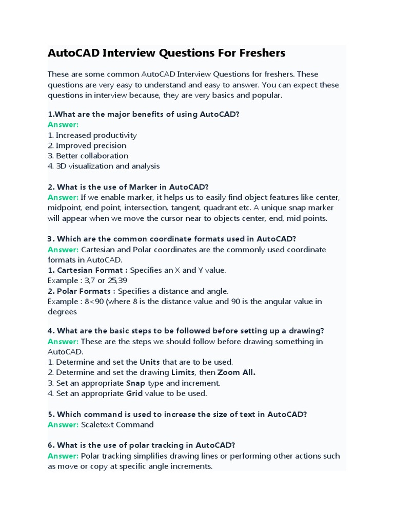 Autocad Interview Questions For Freshers Answer Pdf Software Computing