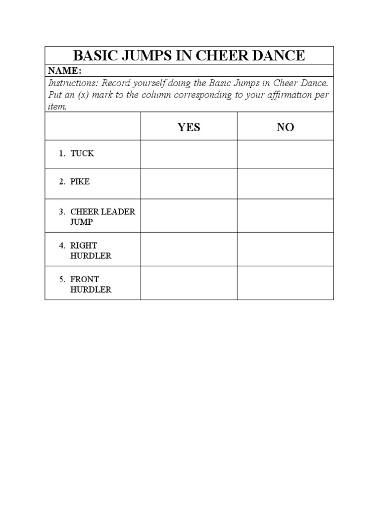 Basic Cheer Dance Jumps: Tuck, Pike, Hurdler & More | PDF