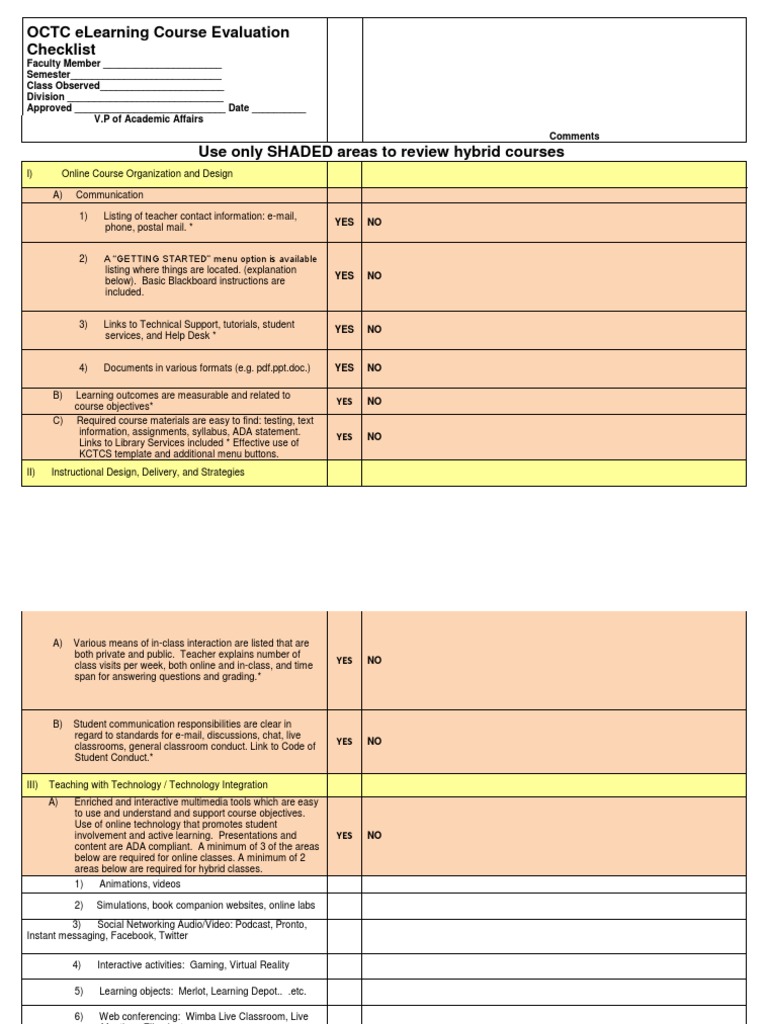 Octc Elearning Course Evaluation Checklist | PDF | Educational ...