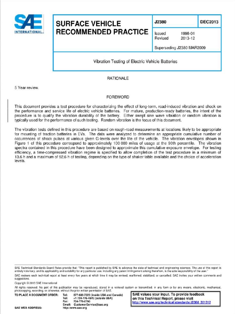 SAE J2380-2013电动汽车蓄电池的振动试验 | PDF