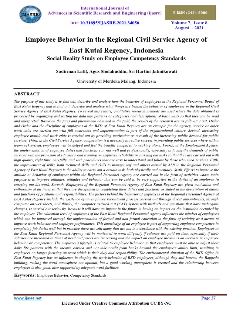 Employee Behavior in The Regional Civil Service Agency of East Kutai ...