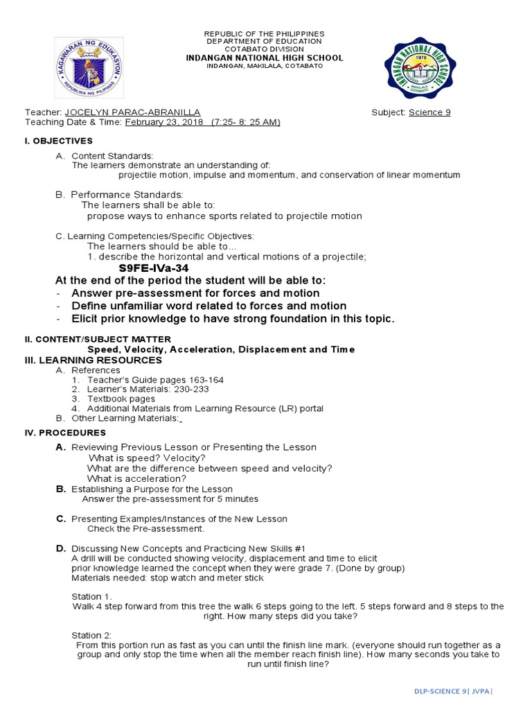 Projectile Motion Lesson for Science 9 Students | PDF | Force | Learning