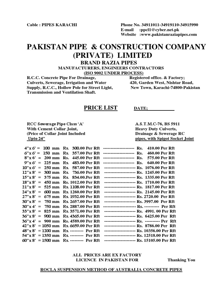 Sewerage Pipes Price List | PDF | Pipe (Fluid Conveyance) | Building ...