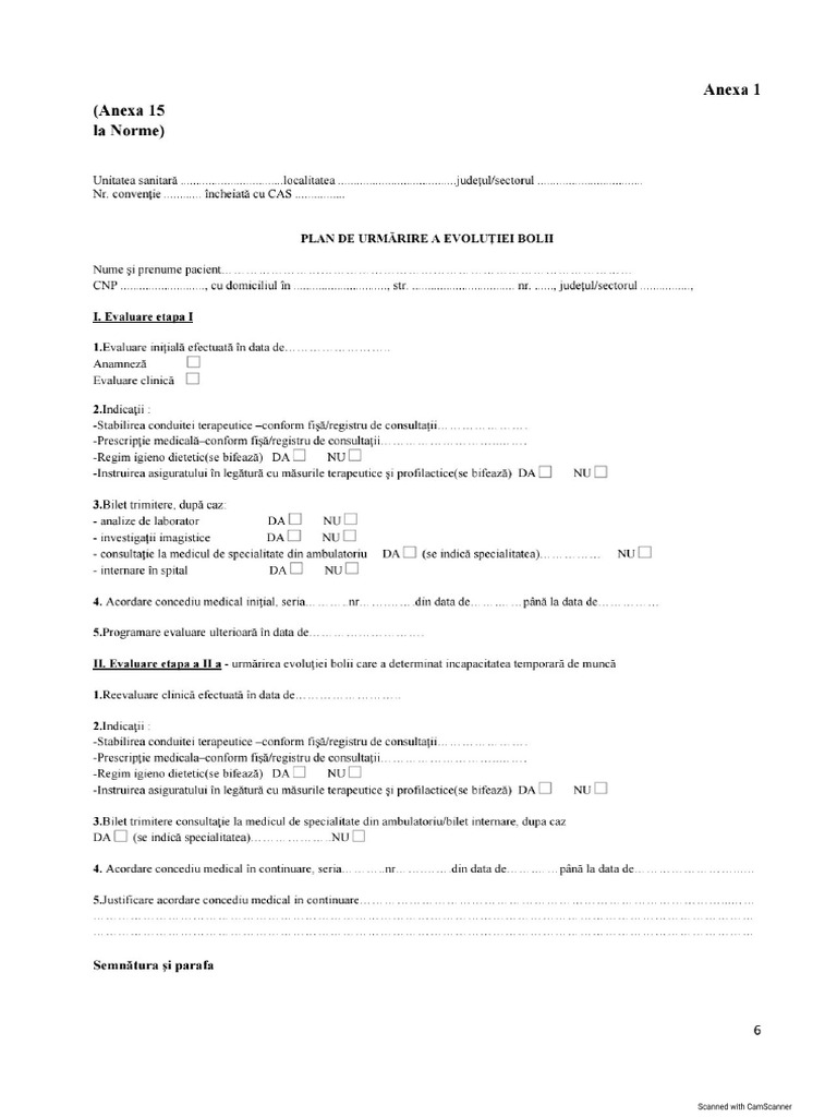 Model Plan de Urmarire A Evolutiei Bolii ( | PDF