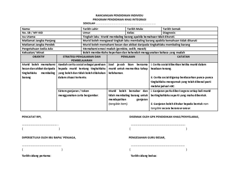 Contoh RPI Untuk Domain Tingkahlaku | PDF