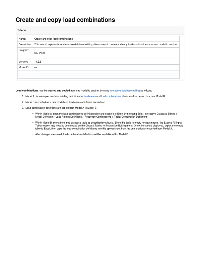 Create and Copy Load Combinations: Tutorial | PDF