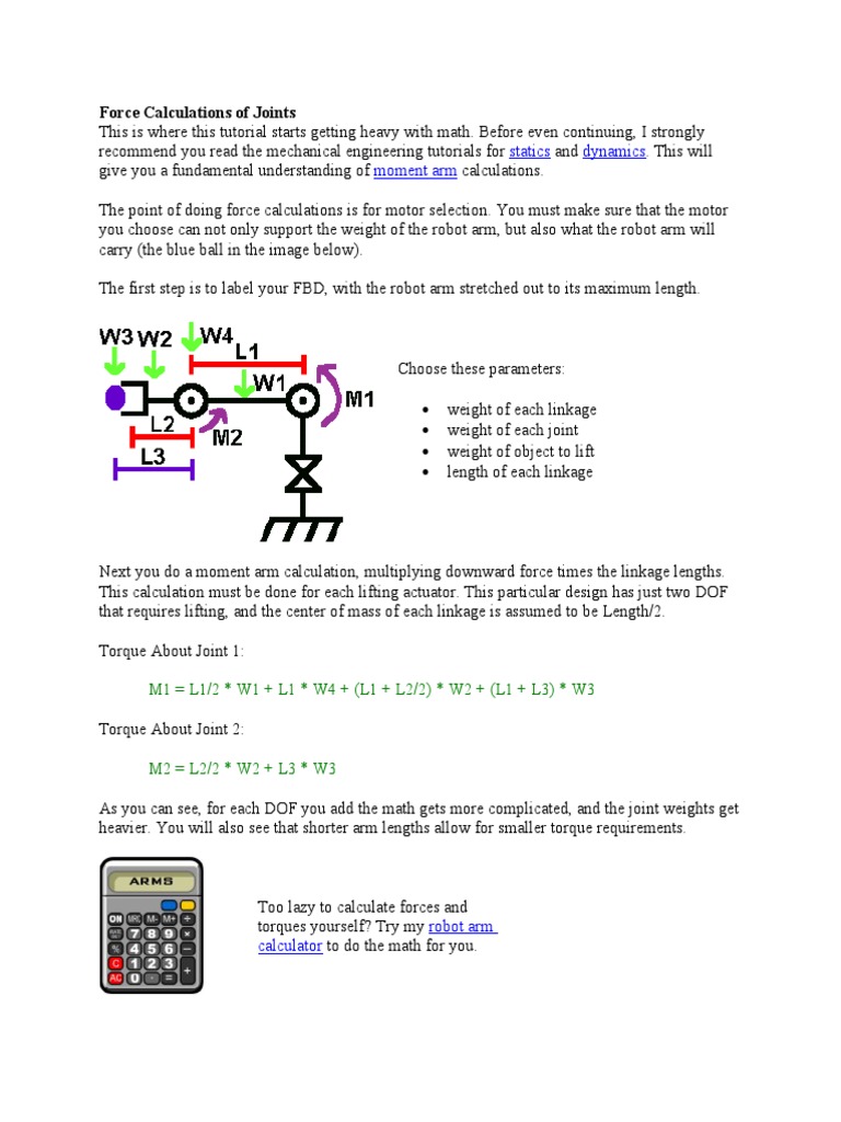 Force Calculations of Joints | PDF | Torque | Center Of Mass
