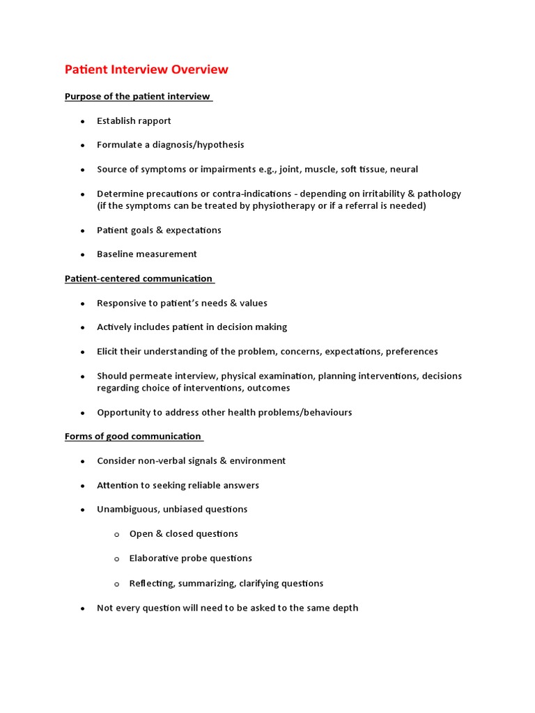 Patient Interview Notes | PDF | Anatomical Terms Of Motion | Pain