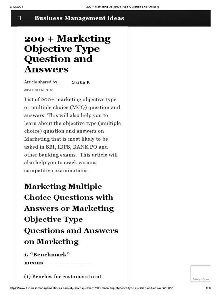 200 + Marketing Objective Type Question and Answers | PDF | Sales ...