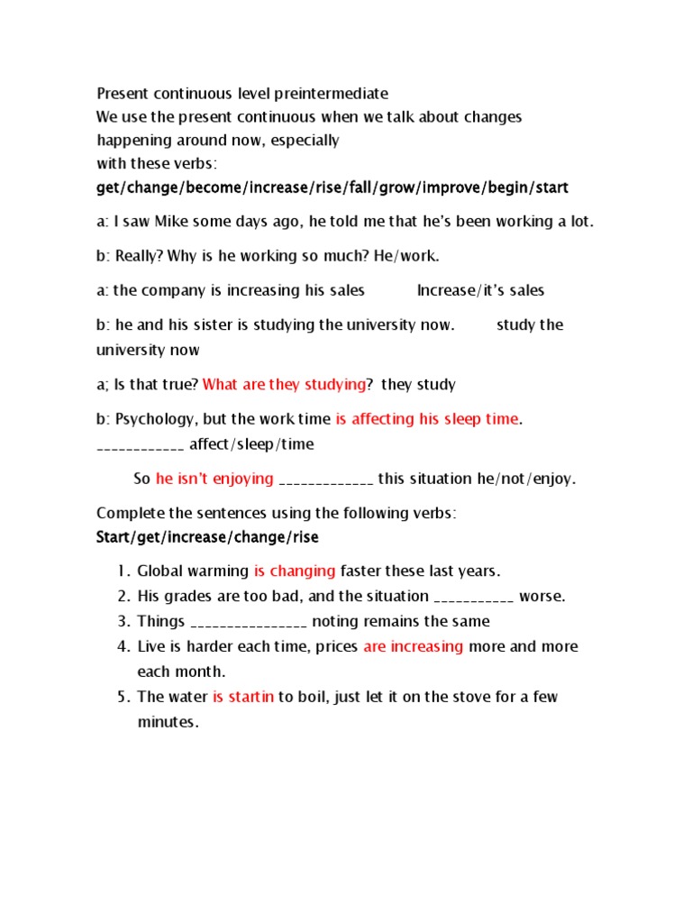 Present Continuous Level Preintermediate | PDF