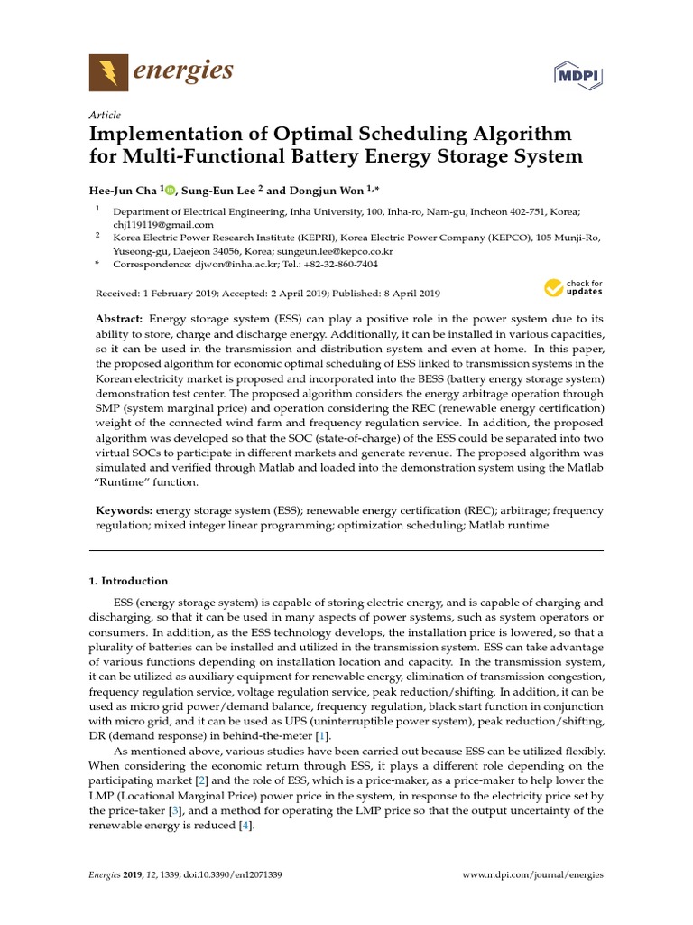 Energies: Implementation of Optimal Scheduling Algorithm For Multi ...