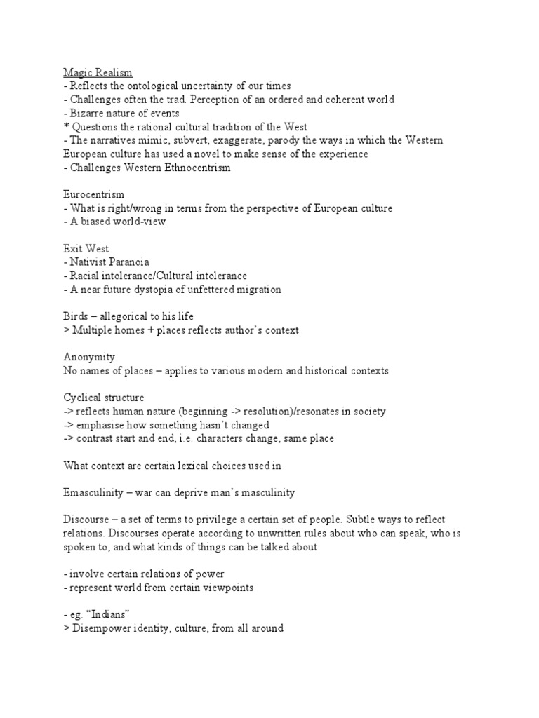 Exit West Notes | PDF | Philosophical Theories | Psychological Concepts