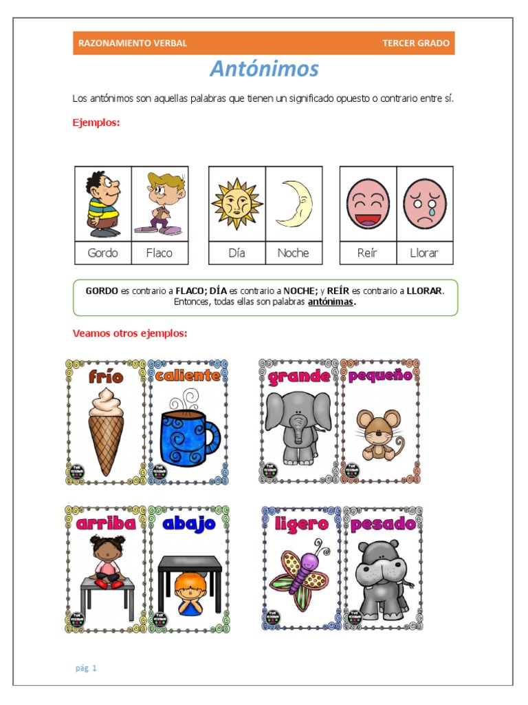 Antónimos para Tercer Grado | PDF