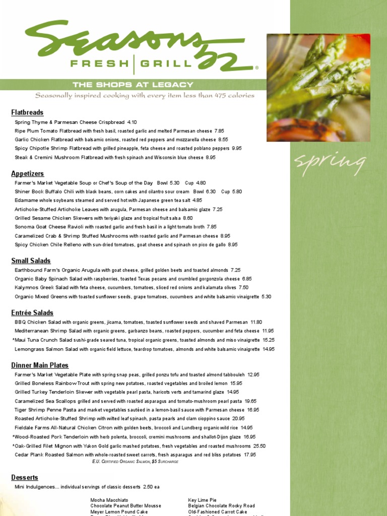 Seasons 52 Spring Menu | PDF | Salad | Viniculture