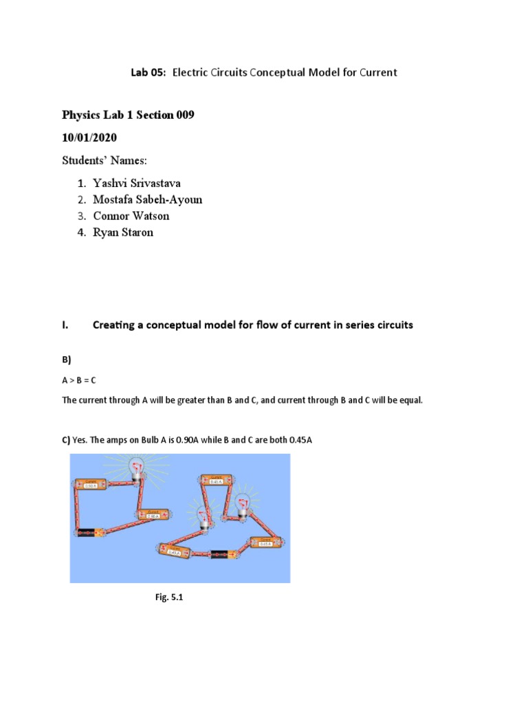 Lab 05 Electric Circuits Conceptual Model For Current | PDF ...