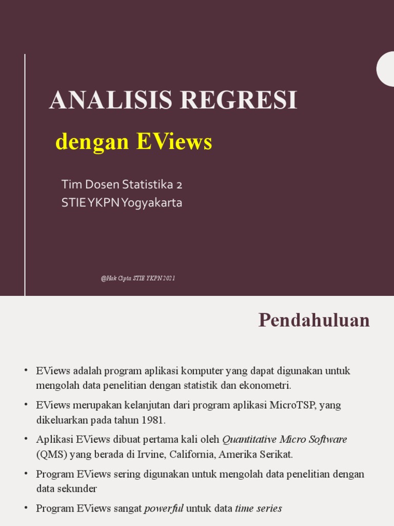 Materi 8 Regresi DGN Eviews 2021 1 | PDF