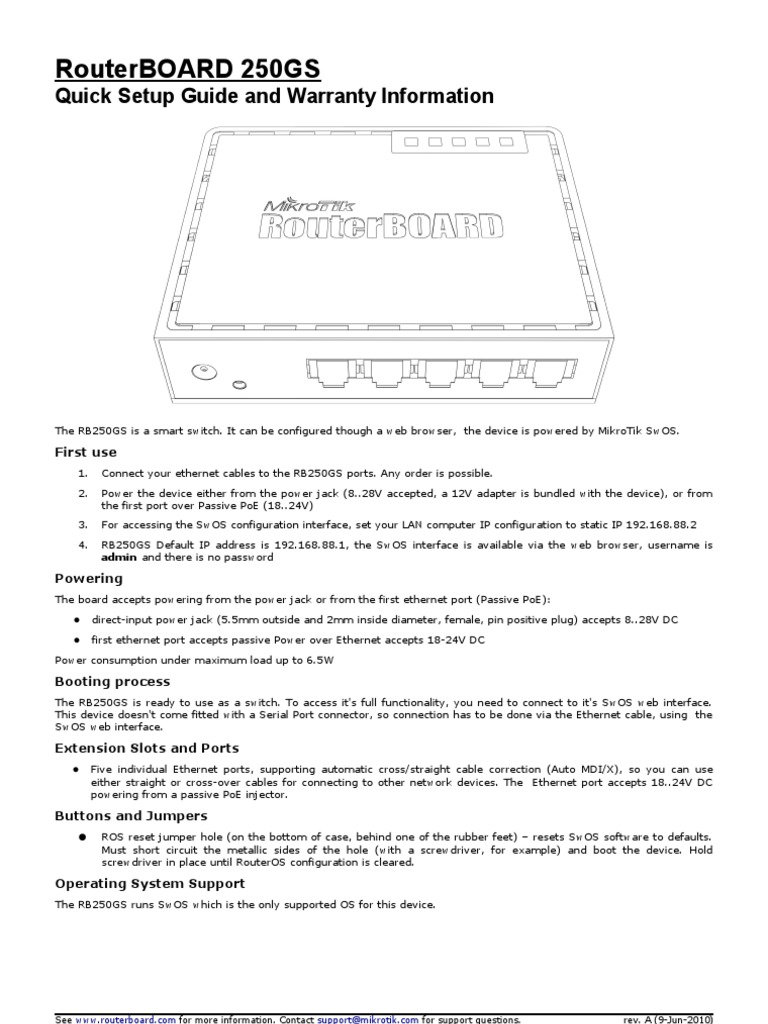 Routerboard 250Gs: Quick Setup Guide and Warranty Information | PDF ...