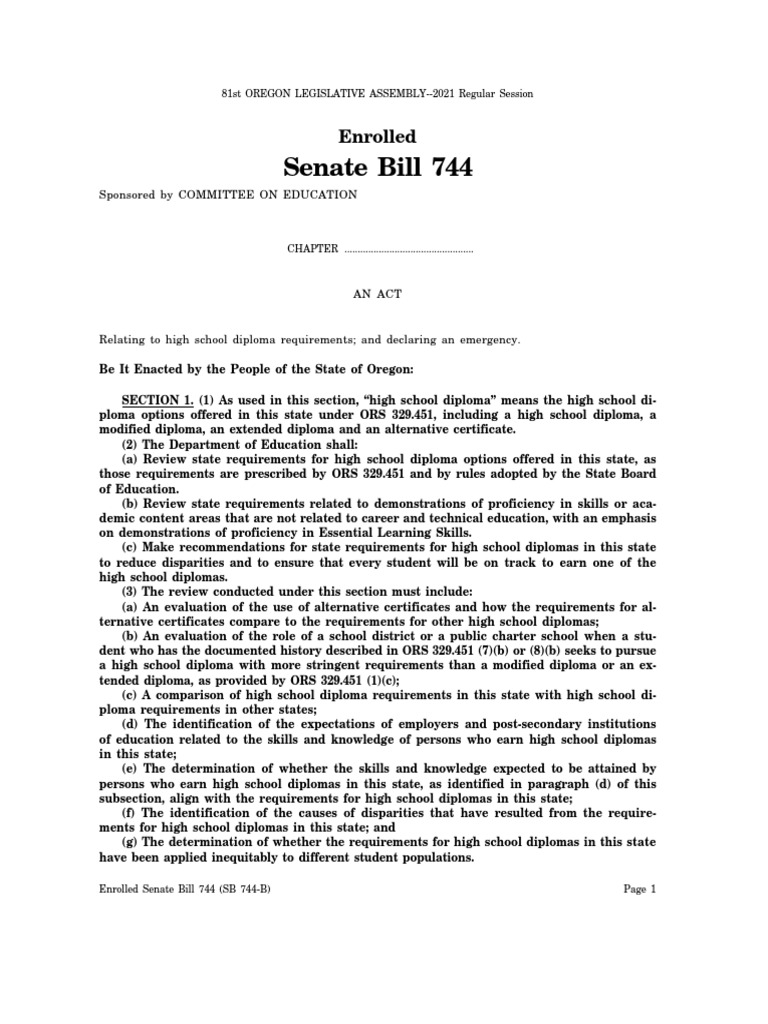 SB 744 | PDF | High School Diploma | Diploma