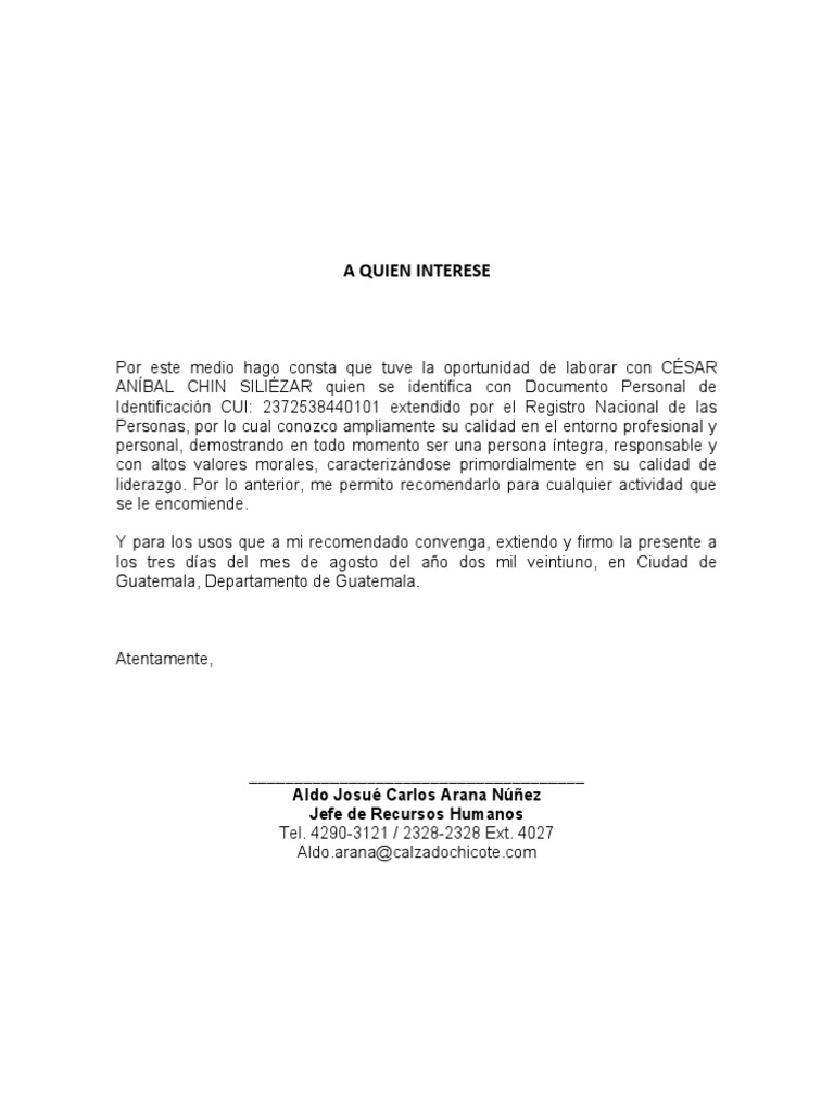 Recomendación Profesional para César Chin | PDF