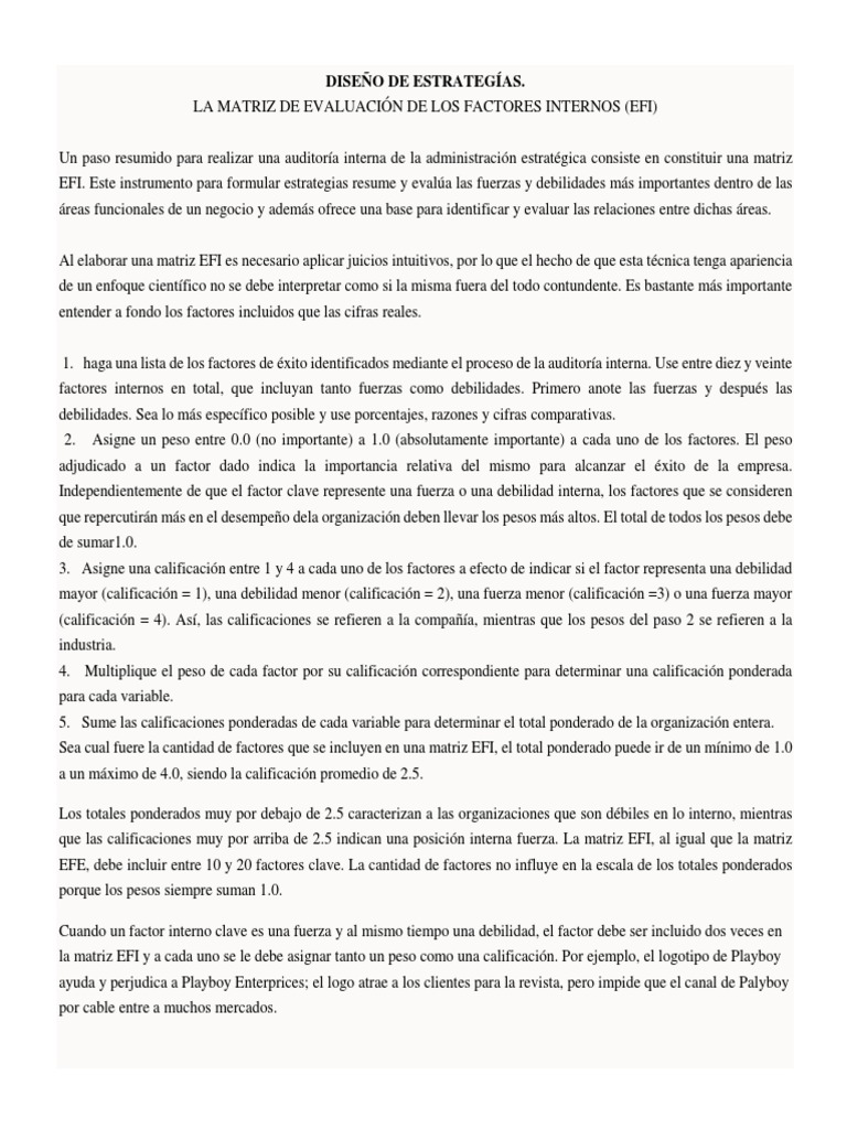 Matriz EFE - EFI | PDF | Ventaja competitiva | Mercado (economía)