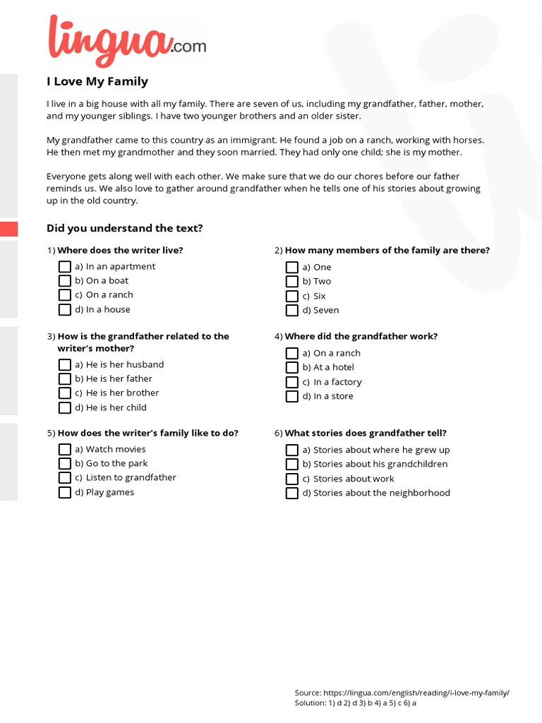 English Text I Love My Family | PDF