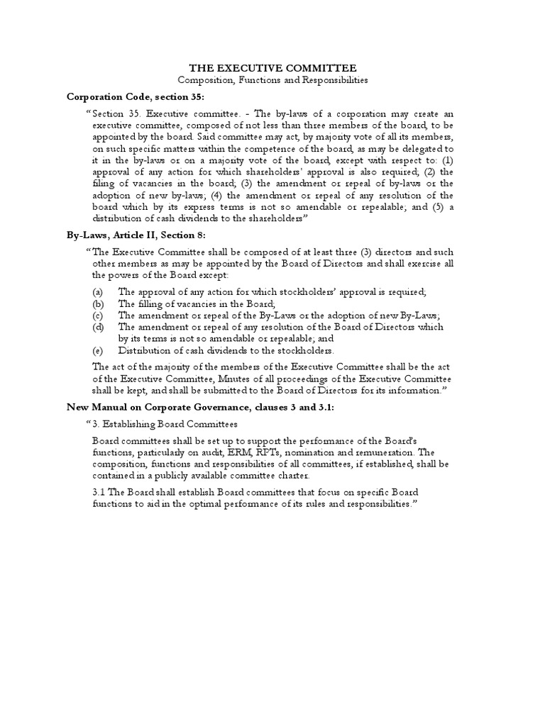The Executive Committee Corporation Code, Section 35 | PDF | Board Of ...
