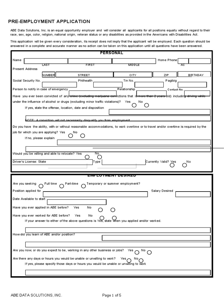 Application Form ABE | PDF | Driving Under The Influence | Employment
