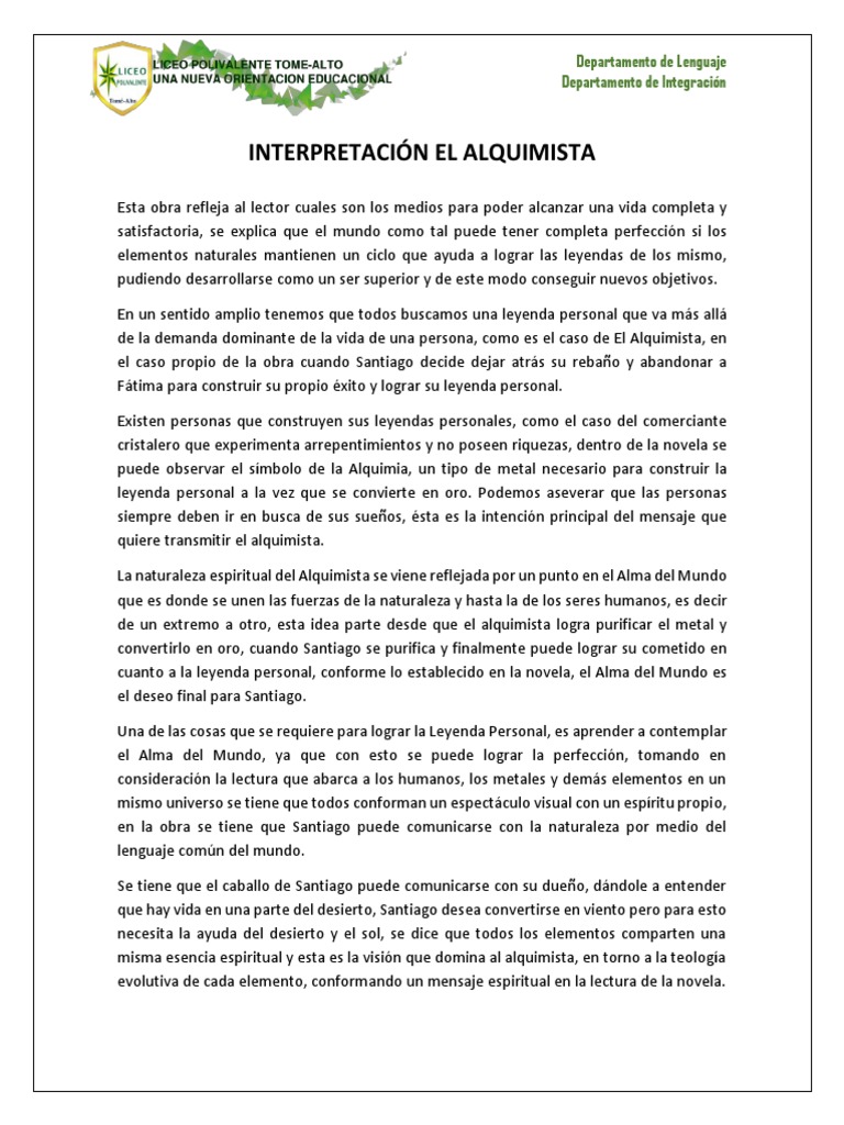 Interpretación El Alquimista | PDF | Alquimia | Alma