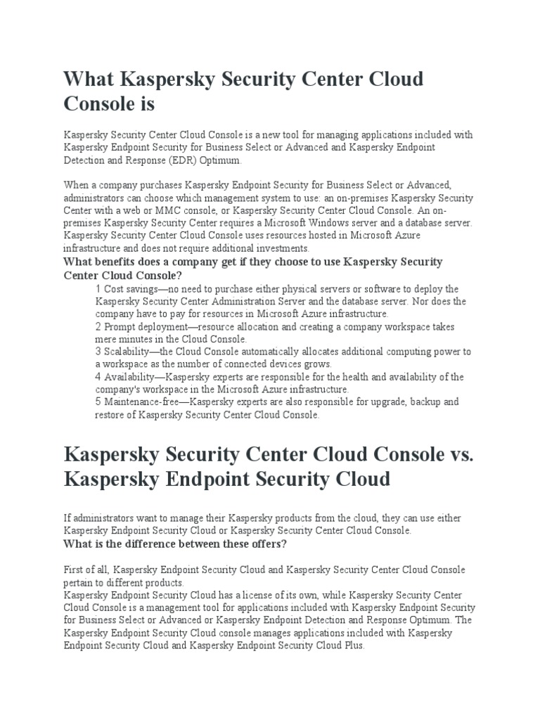 What Kaspersky Security Center Cloud Console Is | PDF | Cloud Computing ...