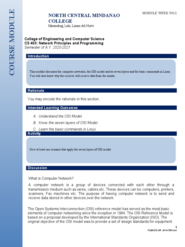 CS 403-Week 1 Module | PDF | Computer Network | Osi Model