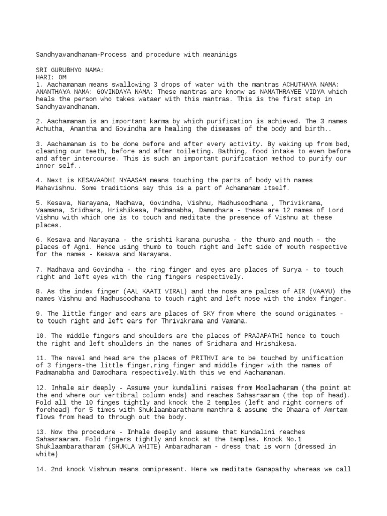 Sandhyavandanam With Meaning | PDF | Mantra | Vishnu