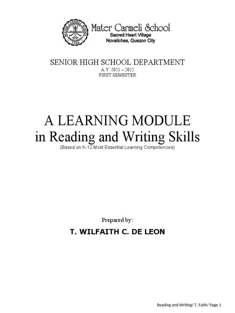 A Learning Module in Reading and Writing Skills: Senior High School ...