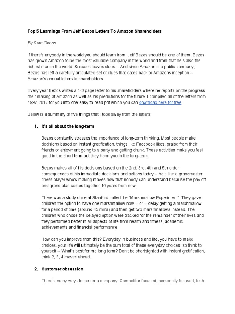 Top 5 Learnings From Jeff Bezos Letters To Amazon Shareholders | PDF
