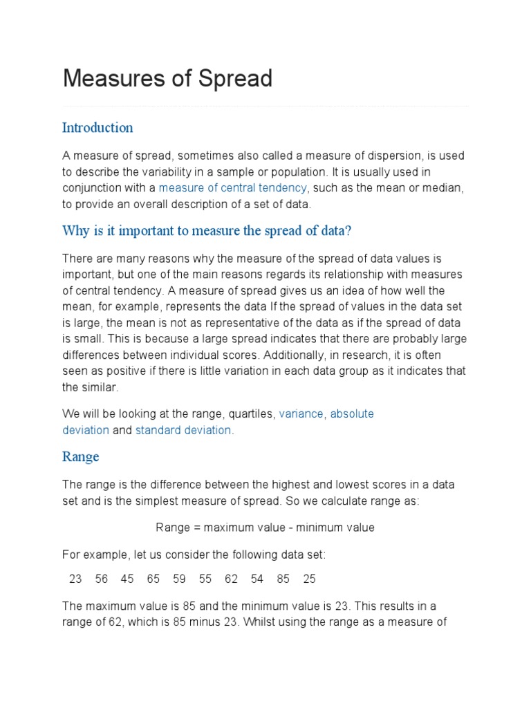 Measures of Spread | PDF | Variance | Mean