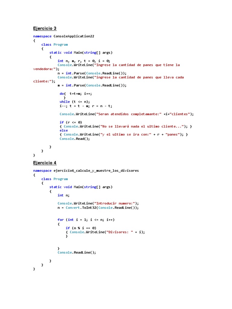 Ejercicio 3: Namespace Class Static Void String Int | PDF