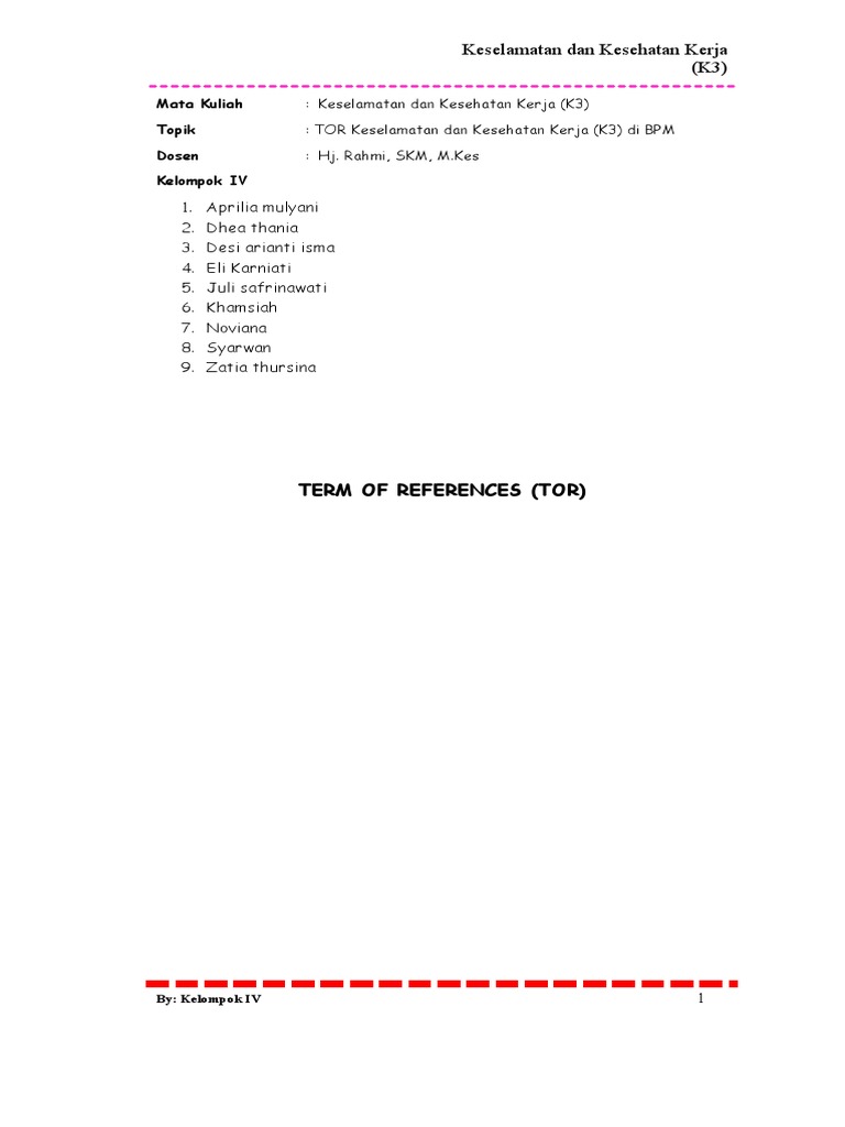 TOR K3 Kelompok 4 | PDF