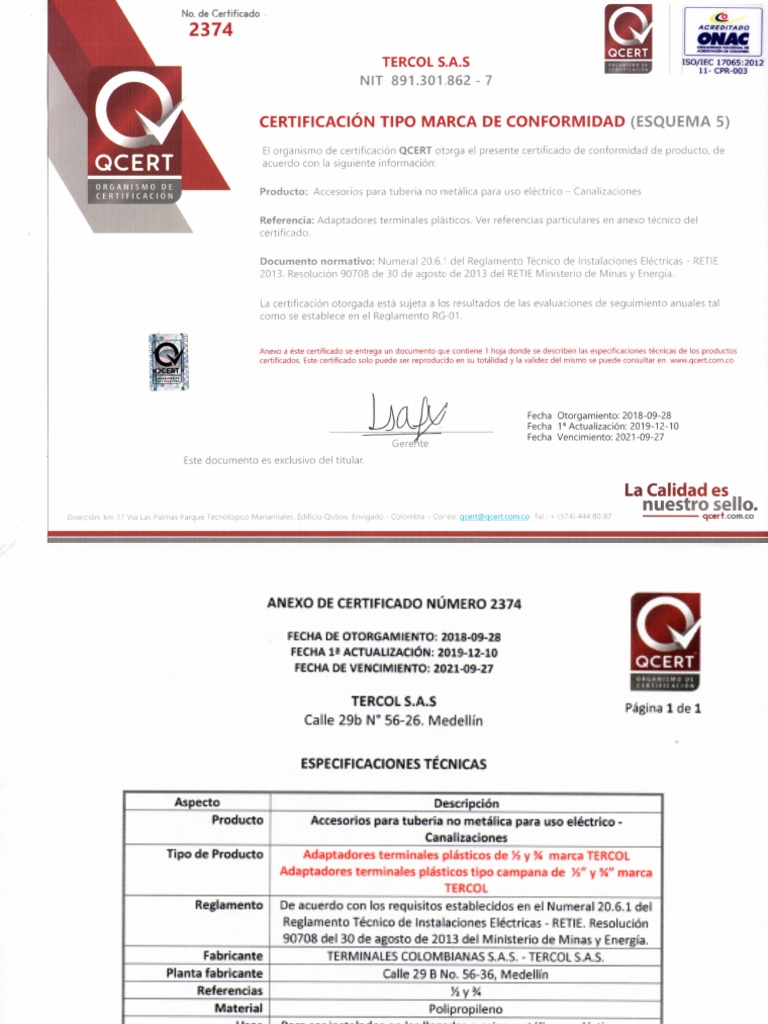 Accesorios - PDF Certificado Retie | PDF