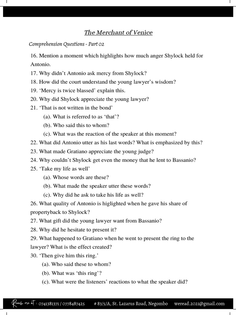 Merchant of Venice Comprehension Q&A | PDF