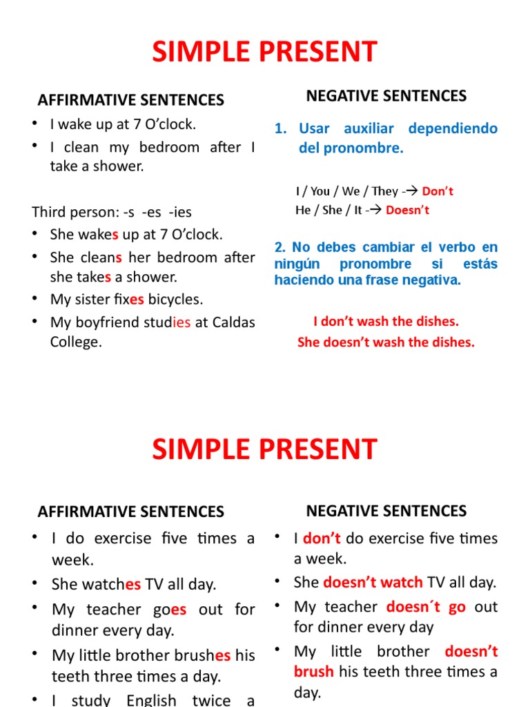 Simple Present: Affirmative Sentences Negative Sentences | PDF
