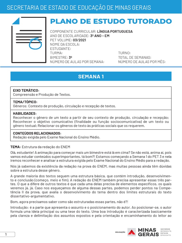 Pet3 Semana1 3ano | PDF